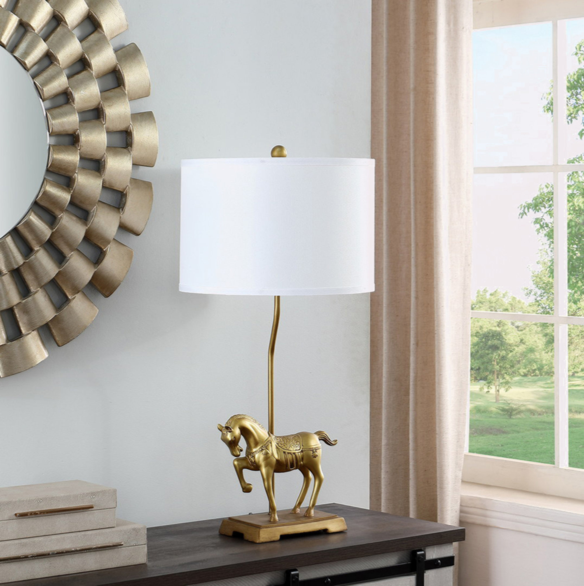 House of Hampton 29.5" In Gold Royal Stallion Horse Resin Table Lamp - Wayfair Canada